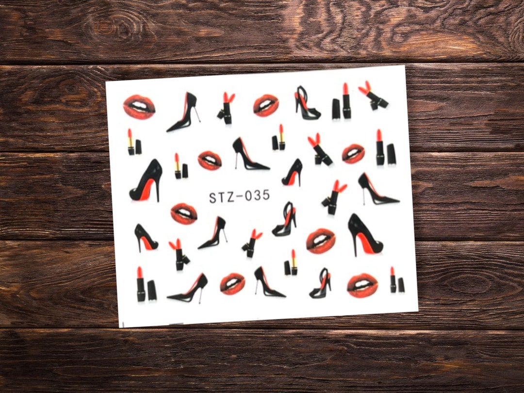 Heels Water Decal Sticker, Black and Red Heels Water Decal Nail Sticker ...