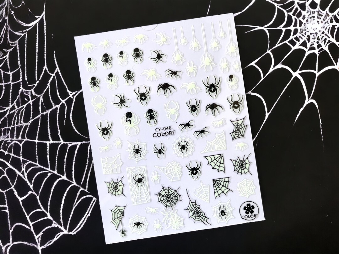 GLOW IN DARK Halloween Stickers, Spiders Sticker, Web Nail Sticker, 3D ...