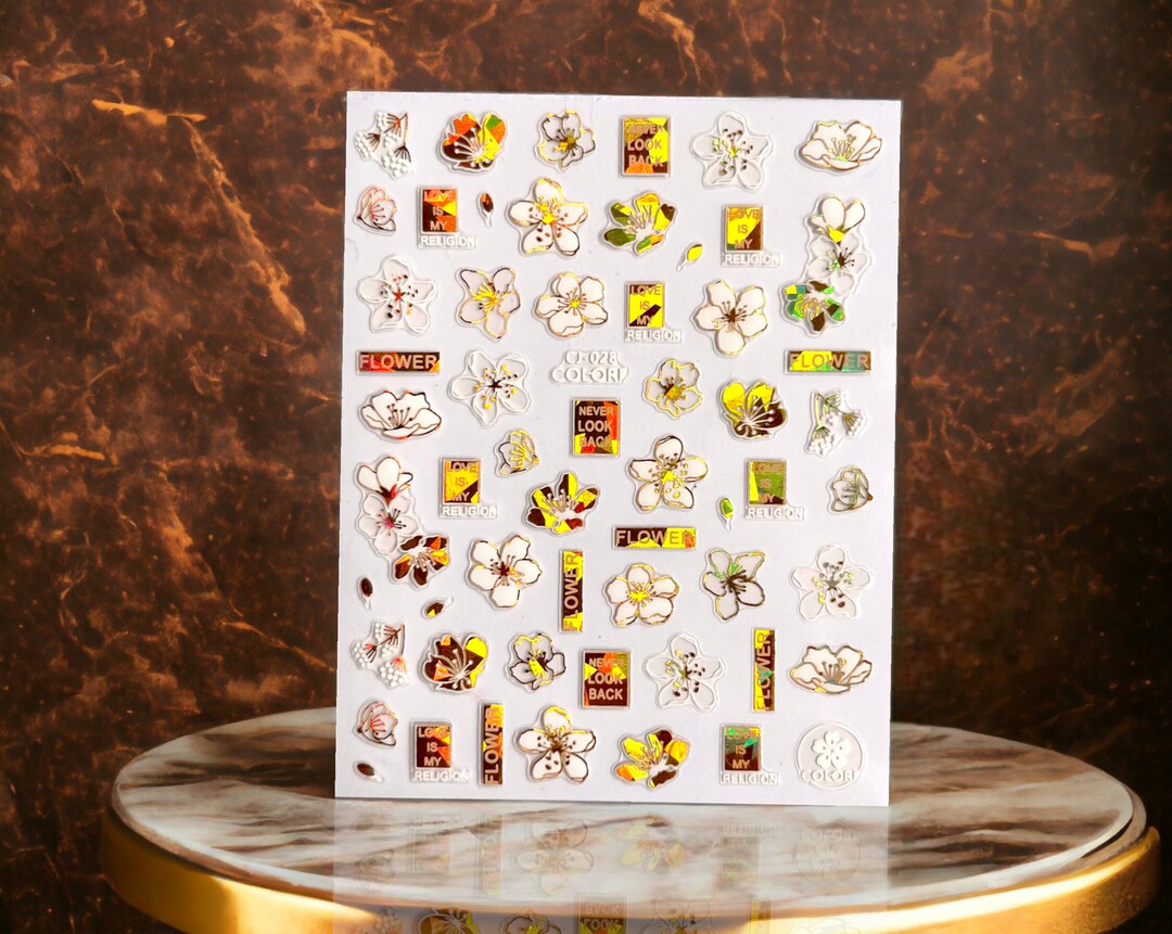 Gold Flower Nail Sticker, Flower Nail Sticker, Flower Nail Stickers ...