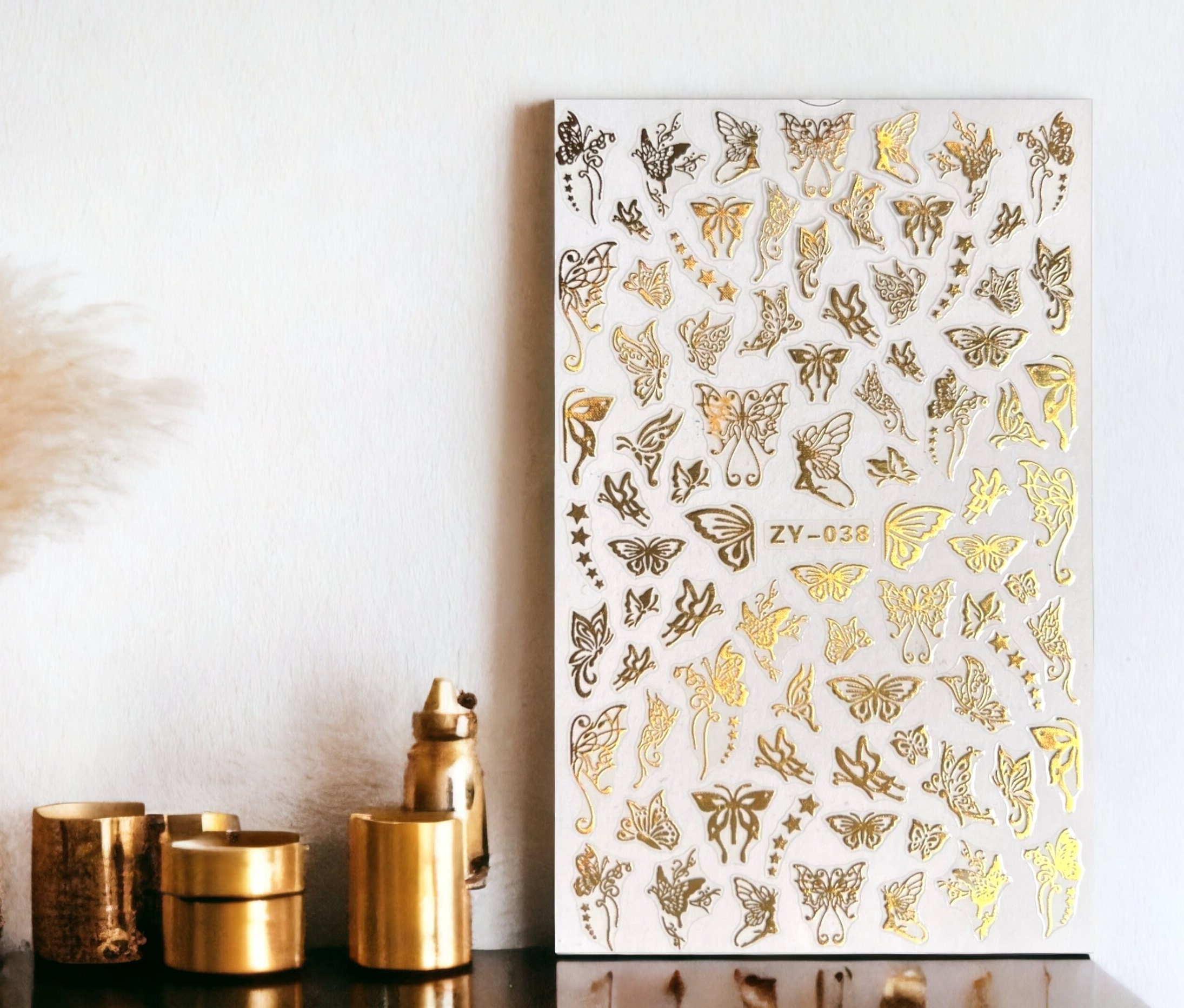 Gold Butterfly Sticker, 3D Butterfly Sticker, Butterfly Nail Sticker ...