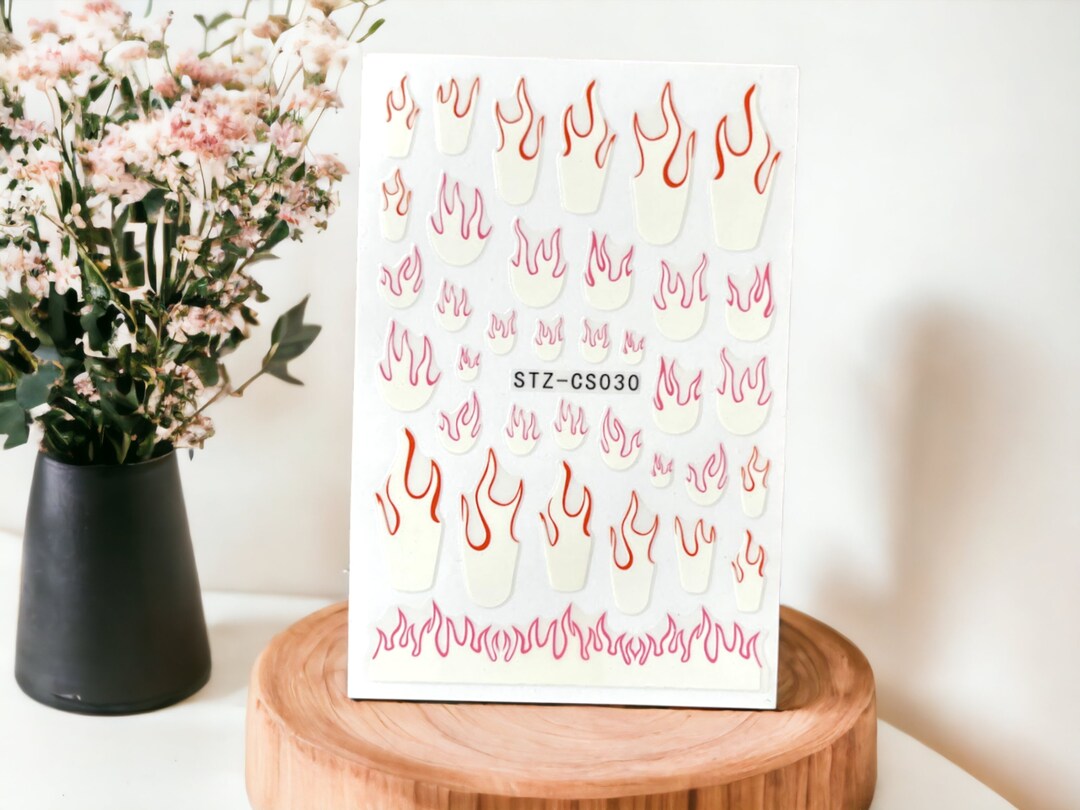 Pink and White Fire Nail Sticker, Pink Fire Sticker, Pink Fire Nail ...