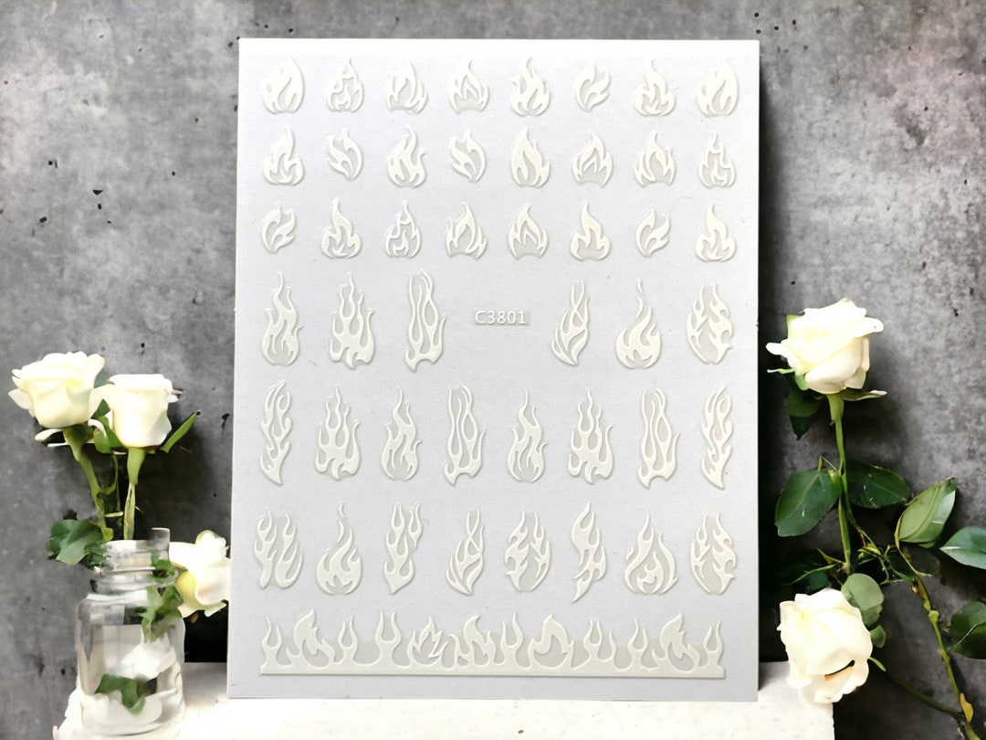 White Fire Nail Sticker, White Fire Sticker, White Fire Nail Decals ...