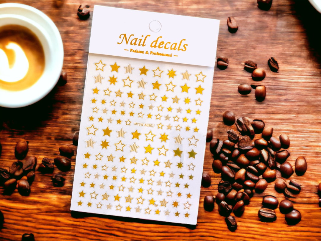 Gold Stars Nail Stickers, Gold Stars Nail Decals, Gold Star Stickers ...