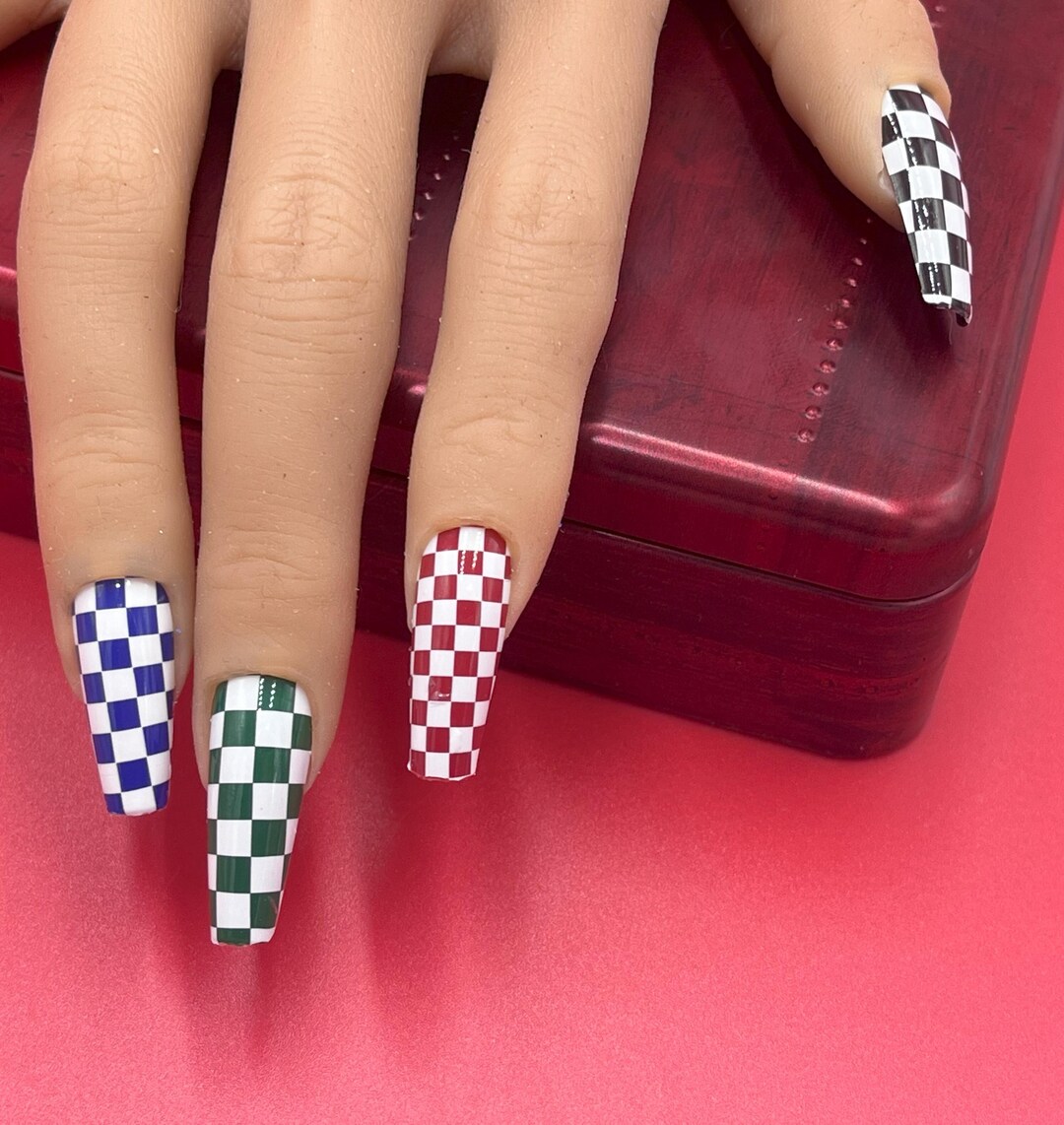 White Checkboard Checker Nail Stickers, Checkboard Nail Sticker, Nail ...