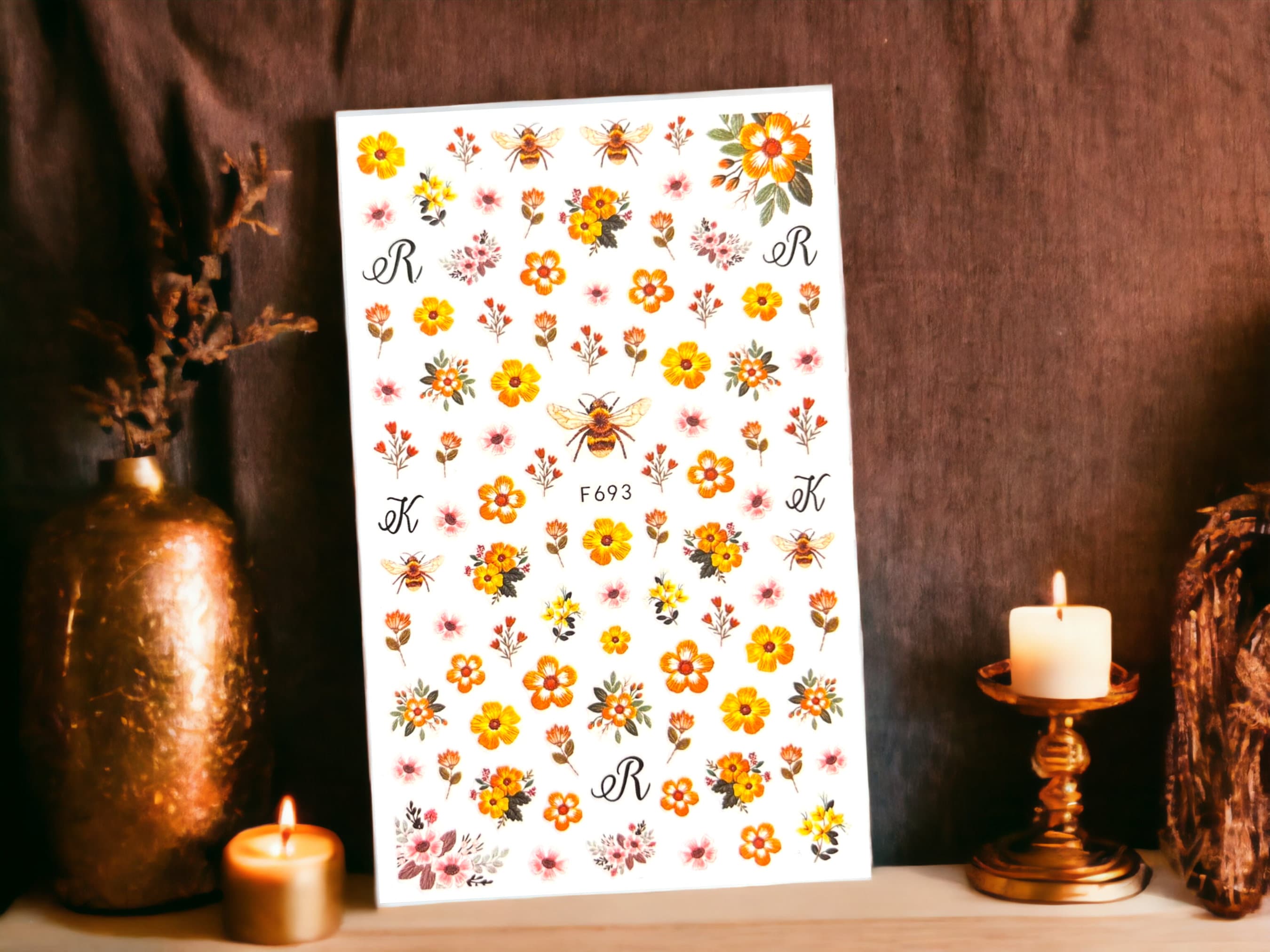 Yellow Flowers Nail Stickers, Bees Nail Stickers, Yellow Flower Nail ...