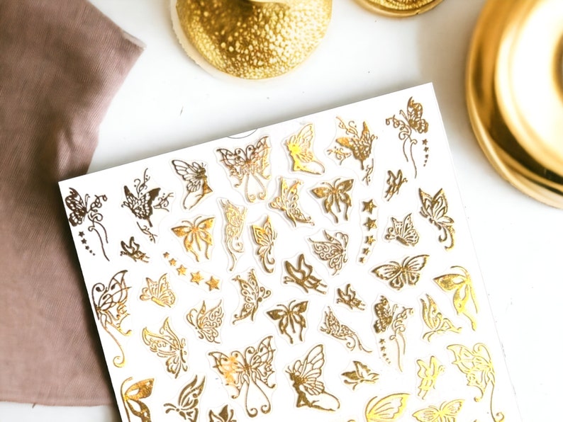 Gold Butterfly Sticker, 3D Butterfly Sticker, Butterfly Nail Sticker ...