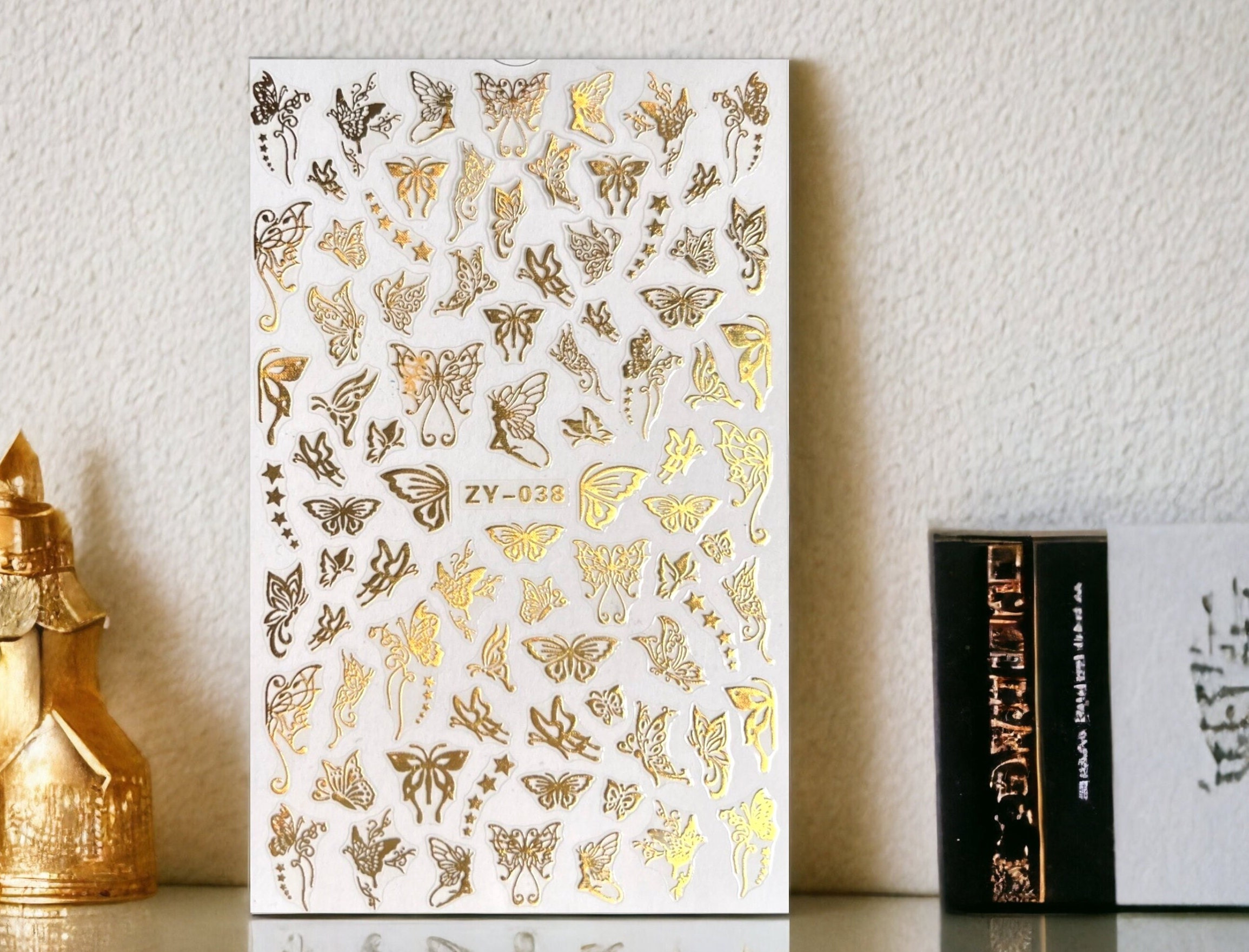 Gold Butterfly Sticker, 3D Butterfly Sticker, Butterfly Nail Sticker ...