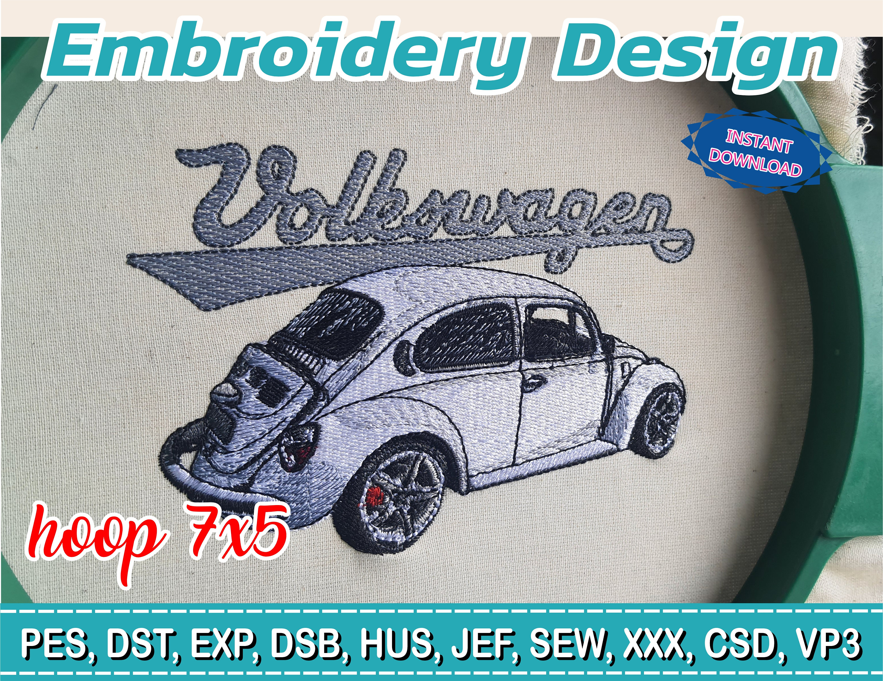 Embroidery Design / Volkswagen / Volkswagen Beetle / 4 Different Sizes ...