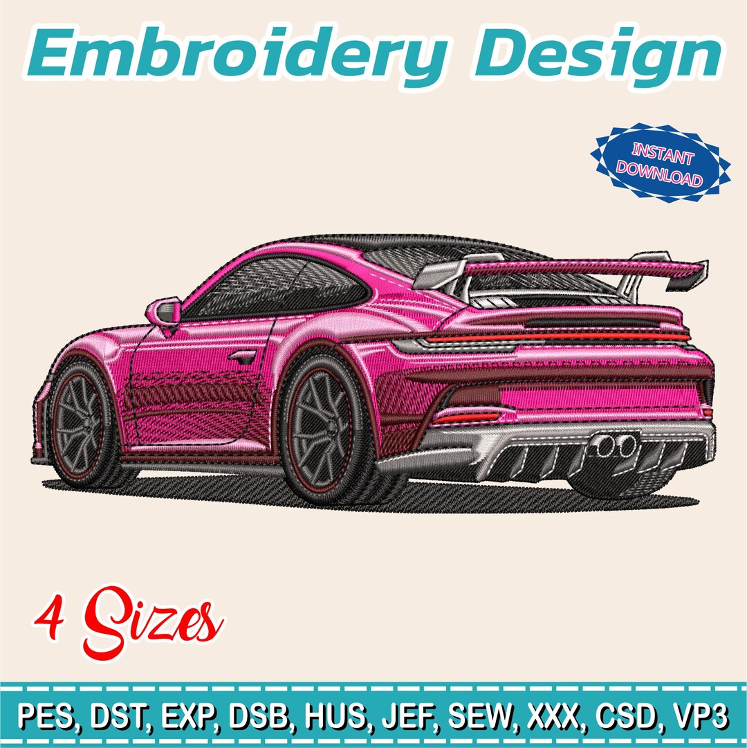 Embroidery Design / Porsche 911 GT3 / Sports Car / 4 Different Sizes ...