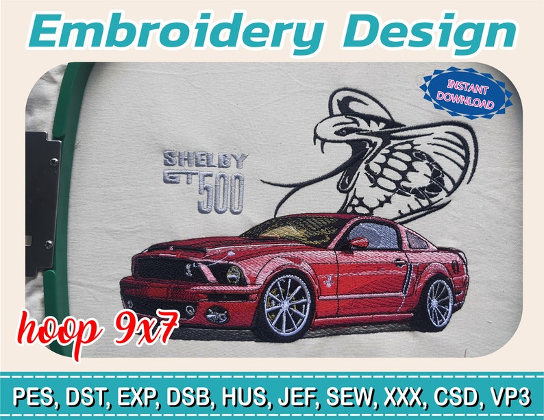 Embroidery Design / Shelby GT500 / Ford Mustang Shelby / 4 Different ...