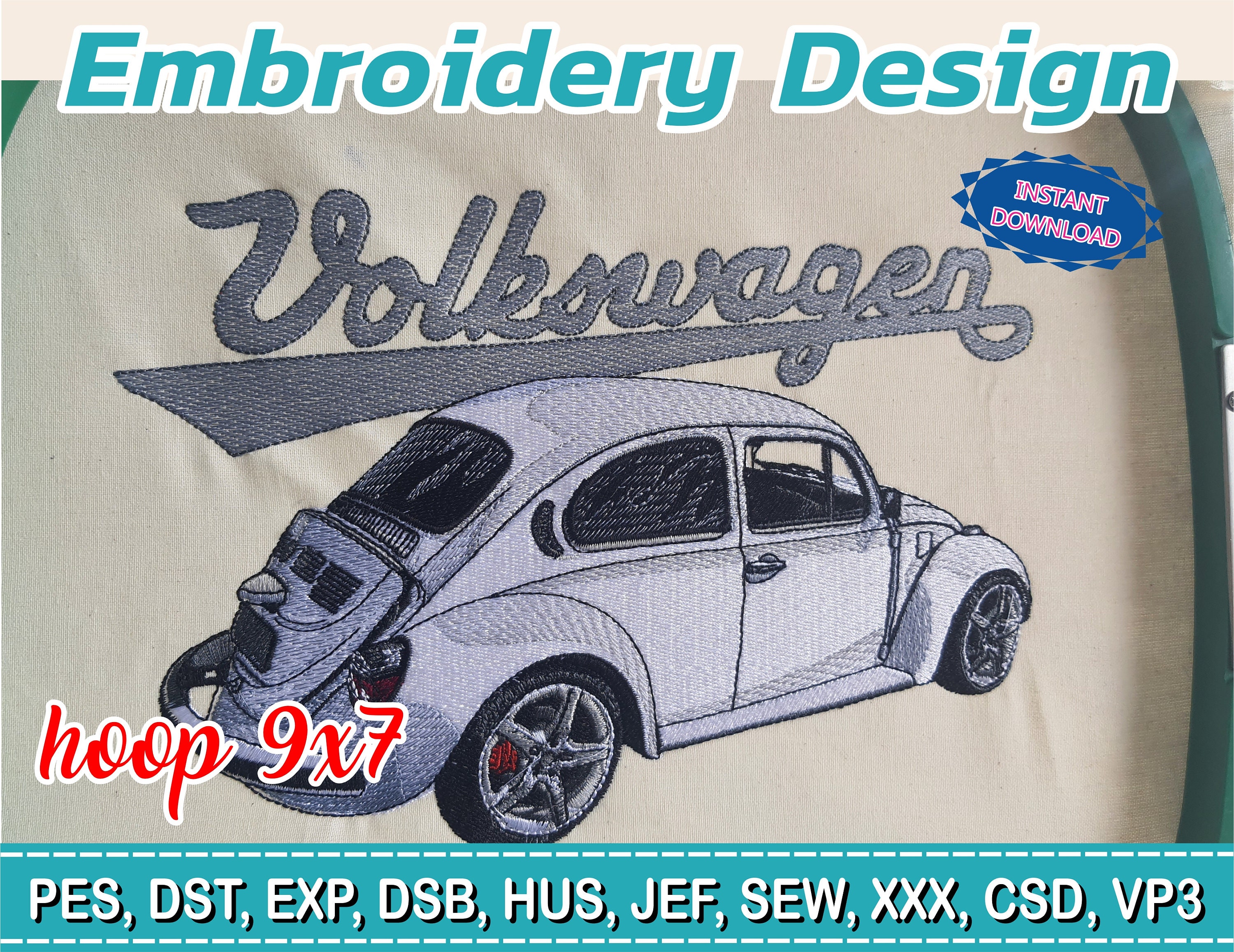 Embroidery Design / Volkswagen / Volkswagen Beetle / 4 Different Sizes ...