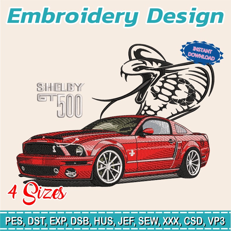 Embroidery Design / Shelby GT500 / Ford Mustang Shelby / 4 Different ...