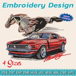 Embroidery Design / Mustang GT / Chevrolet / 4 Different Sizes ...