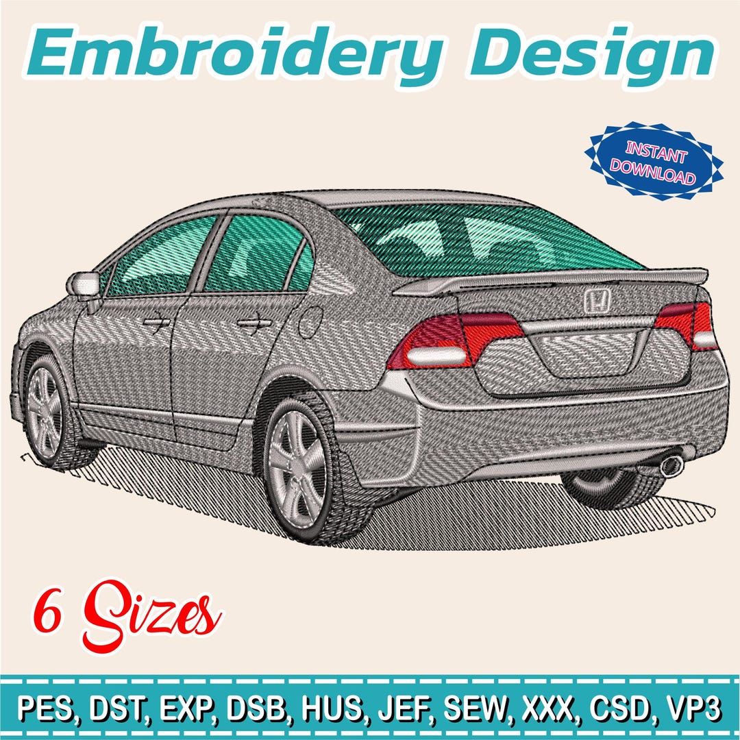 Embroidery Design / Honda Civic / Sports Car / 6 Different Sizes ...