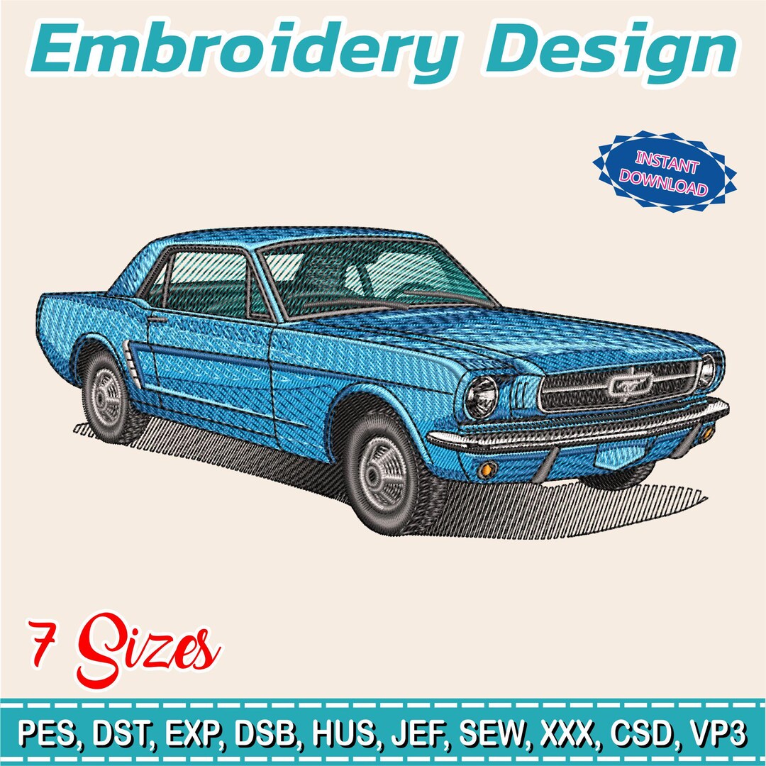 Embroidery Design / Ford Mustang 1965 / 7 Different Sizes / INSTANT ...