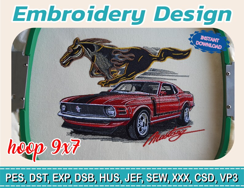 Embroidery Design / Mustang GT / Chevrolet / 4 Different Sizes - Etsy