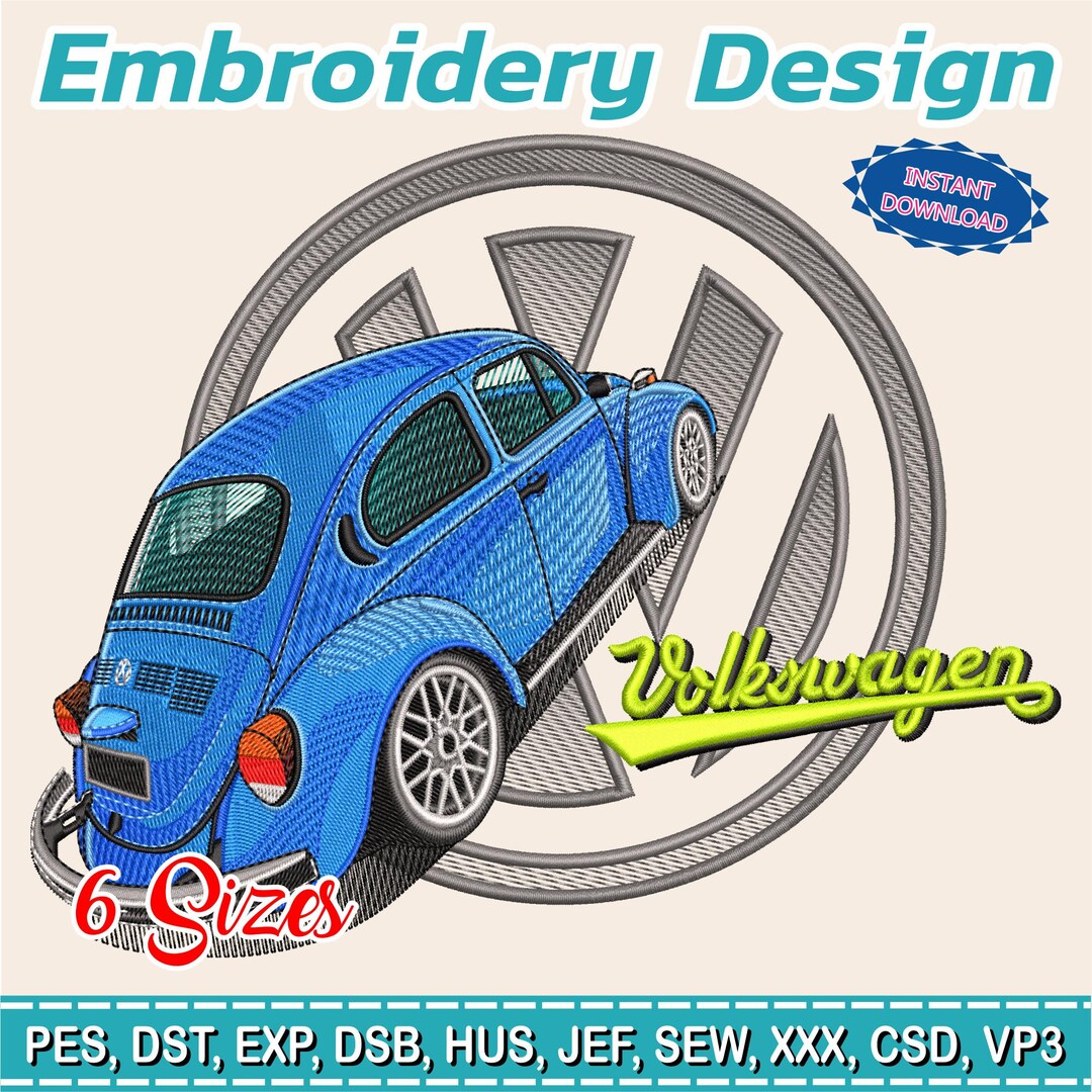 Embroidery Design / Volkswagen / Volkswagen Beetle / 6 Different Sizes ...