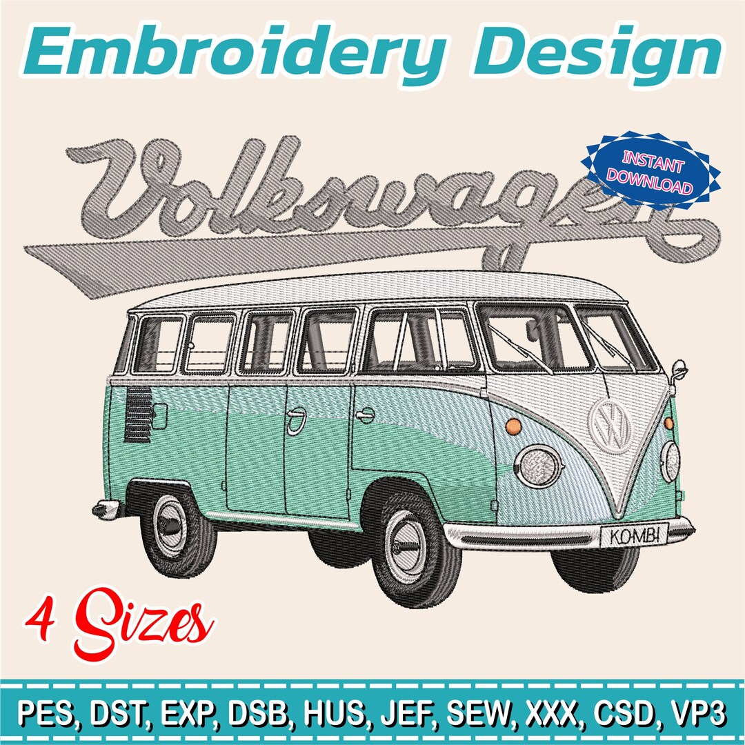 Embroidery Design / Volkswagen Camping Bus / 4 Different Sizes - Etsy