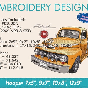 Embroidery Design / Ford F100 / Ford Yellow / 4 Different Sizes ...