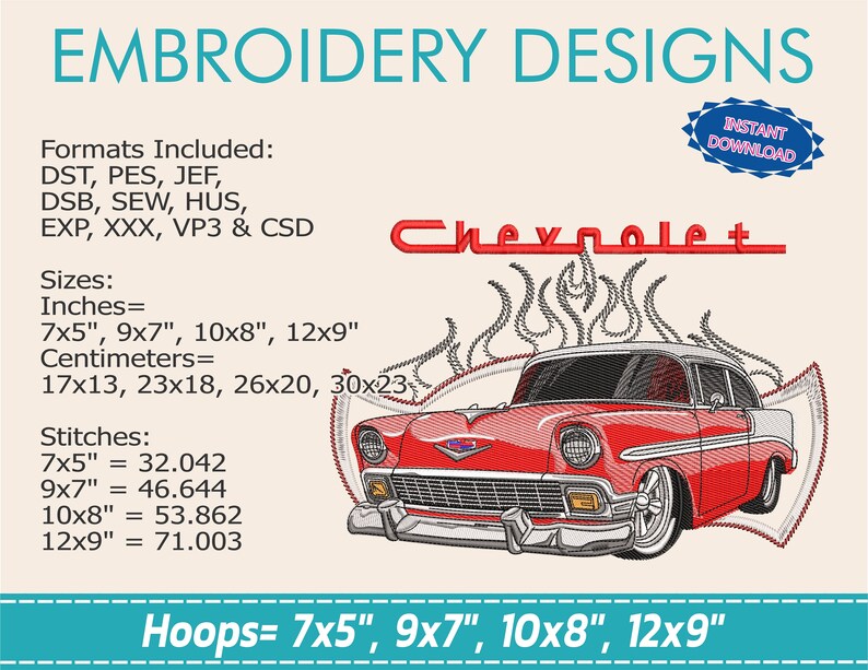 Embroidery Design / Chevrolet Bel Air / 4 Different Sizes / INSTANT ...
