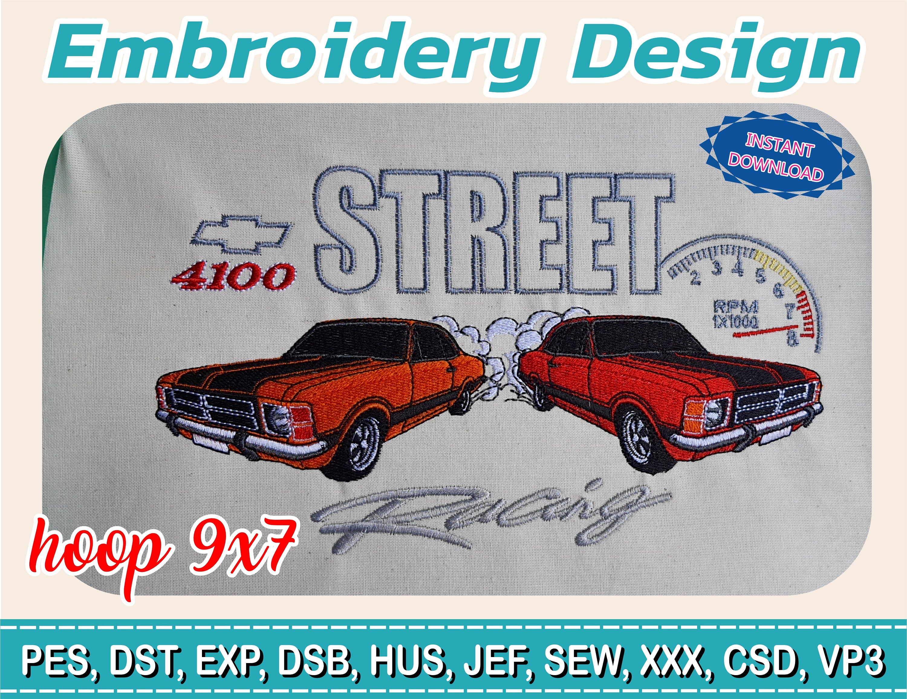 Embroidery Design / STREET RACING / Chevrolet / 3 Different Sizes ...