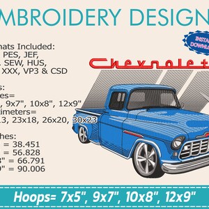 Embroidery Design / Chevy 1956 / Chevriket Blue / 4 Different Sizes ...