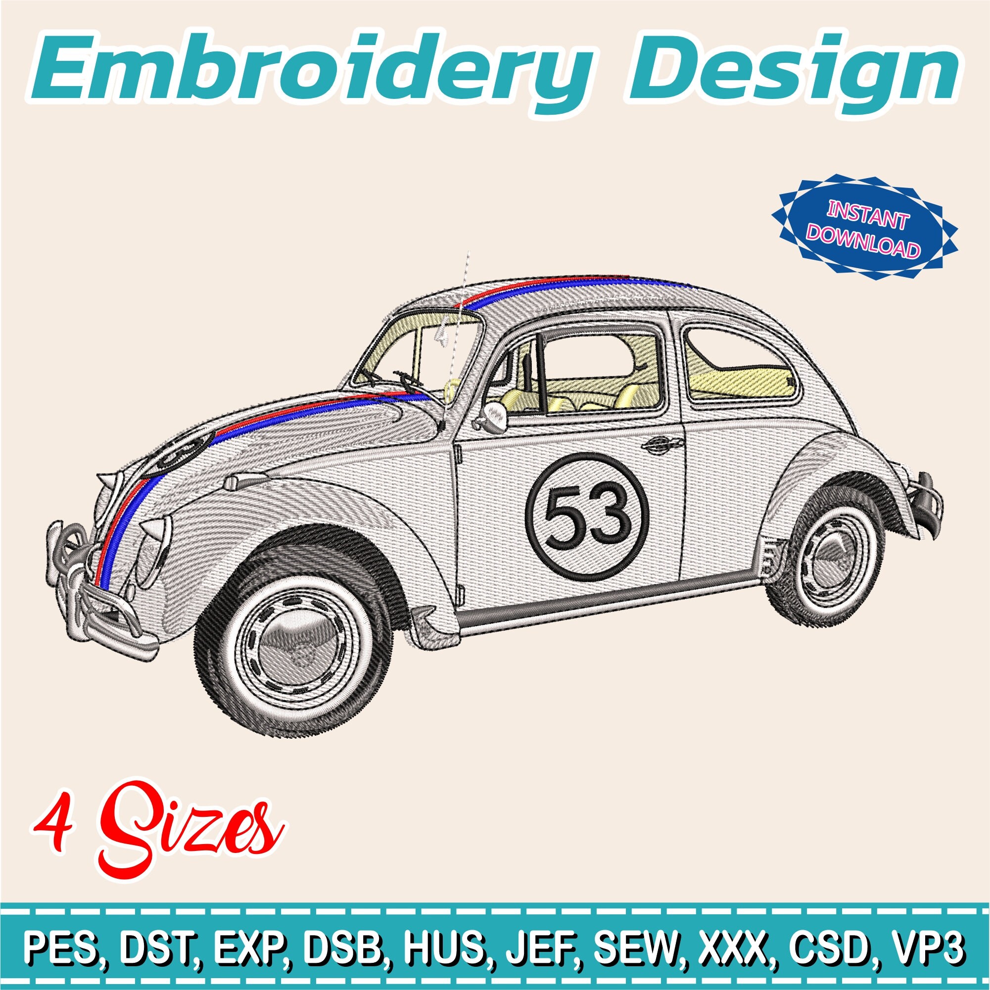 Embroidery Design / Volkswagen / Volkswagen Beetle / 4 - Etsy
