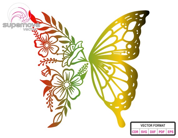 Vector de Mariposa y Flores Cdr Svg Dxf Eps Pdf para - Etsy México