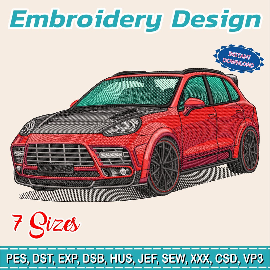 Embroidery Design / PORSCHE Cayenne / Sports Car / 7 Different Sizes ...