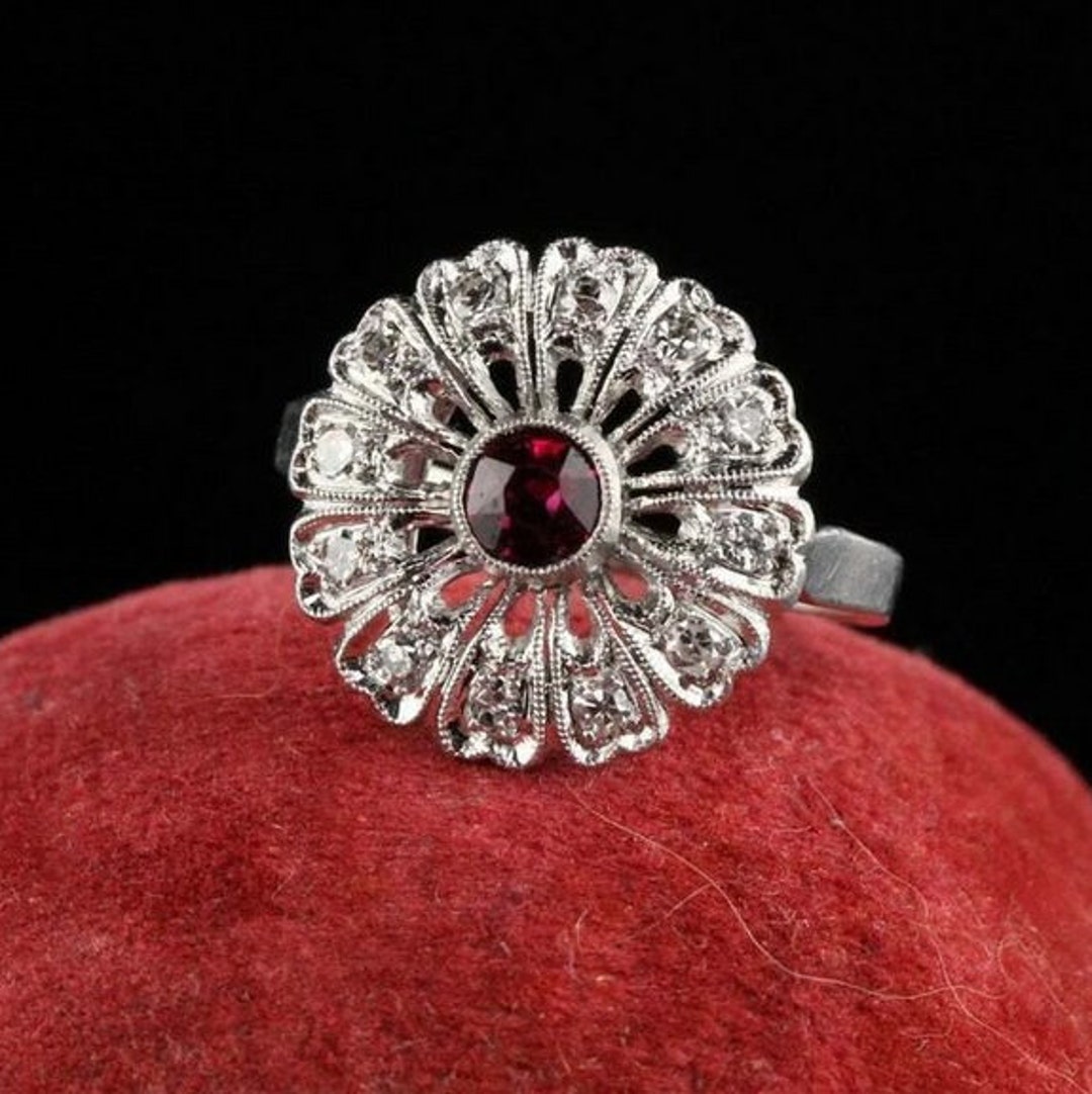 Antique Art Deco Ring Botanical Engagement Ring 1.01 Ct - Etsy
