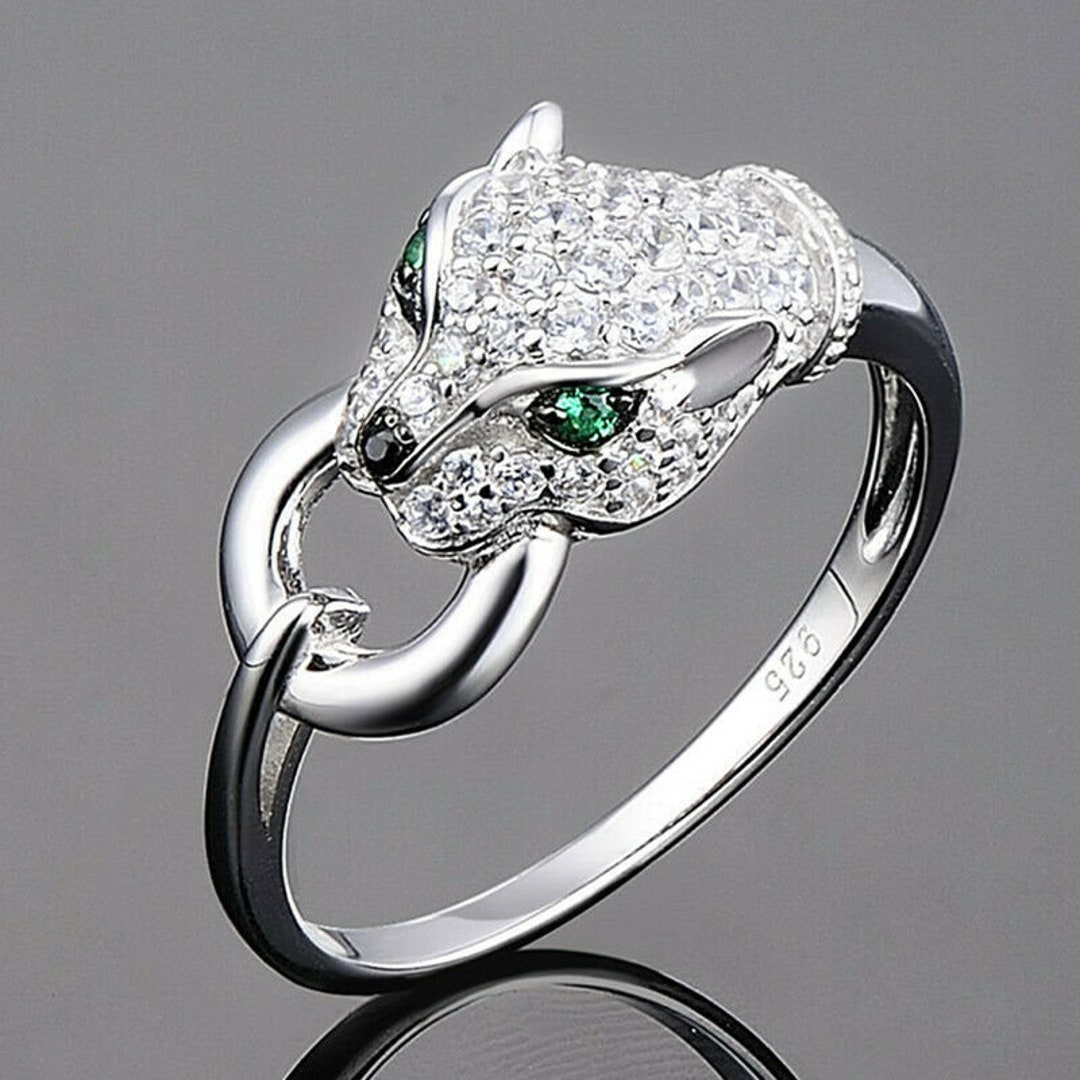 Panther Ring, 2.1 Ct Round Diamond, 14K White Gold Ring, Animals Ring ...