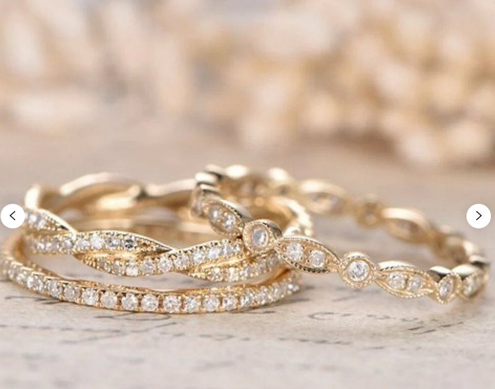 Trio Ring Set Full Eternity Band 14K Yellow Gold Plated | Etsy