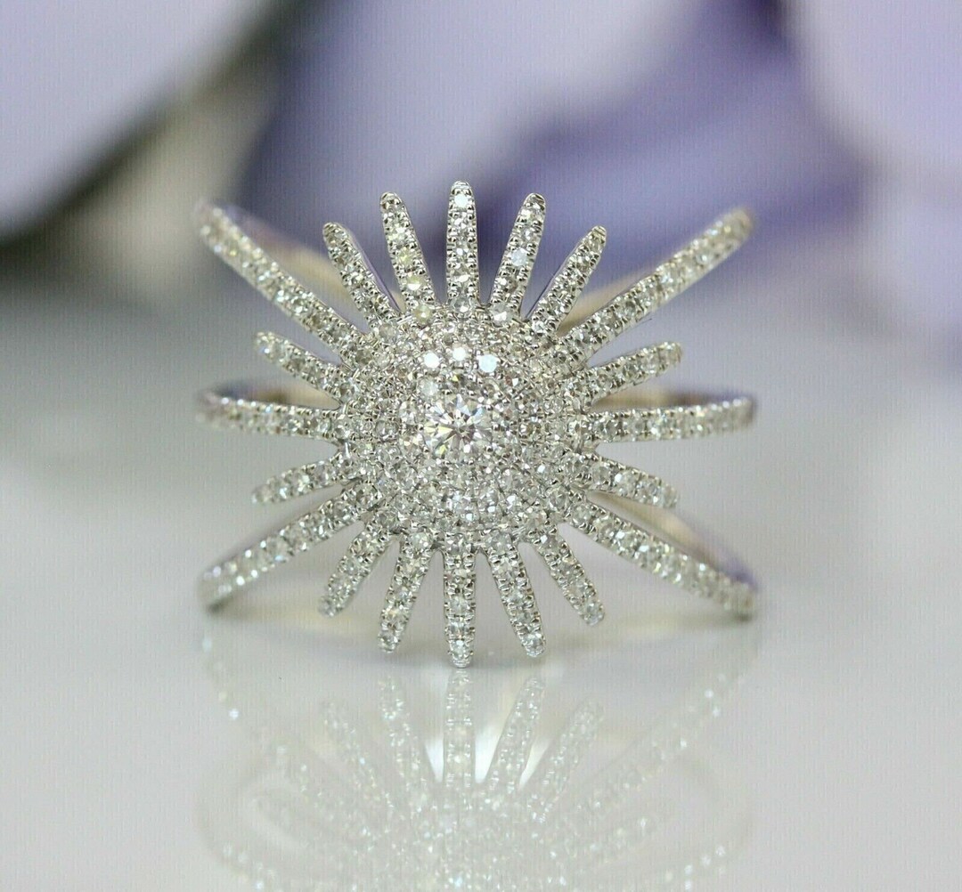 Engagement Sunburst Diamond Ring, 14kwhite Gold, Wedding Cross Over Ring, 2.3ct Diamond ...