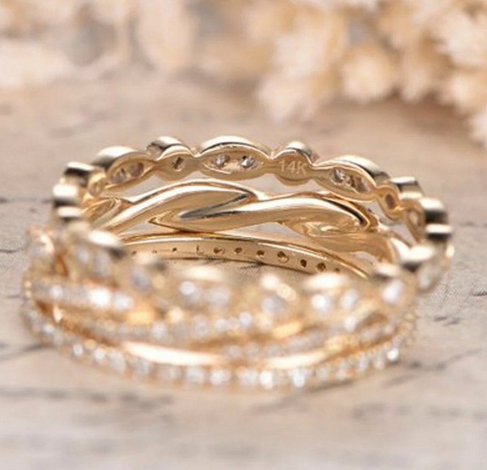 Trio Ring Set Full Eternity Band 14K Yellow Gold Plated | Etsy