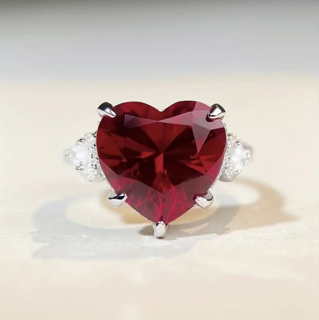 Engagement Love Heart Diamond Ring, 2.5 Ct Red Ruby, Wedding Women's ...