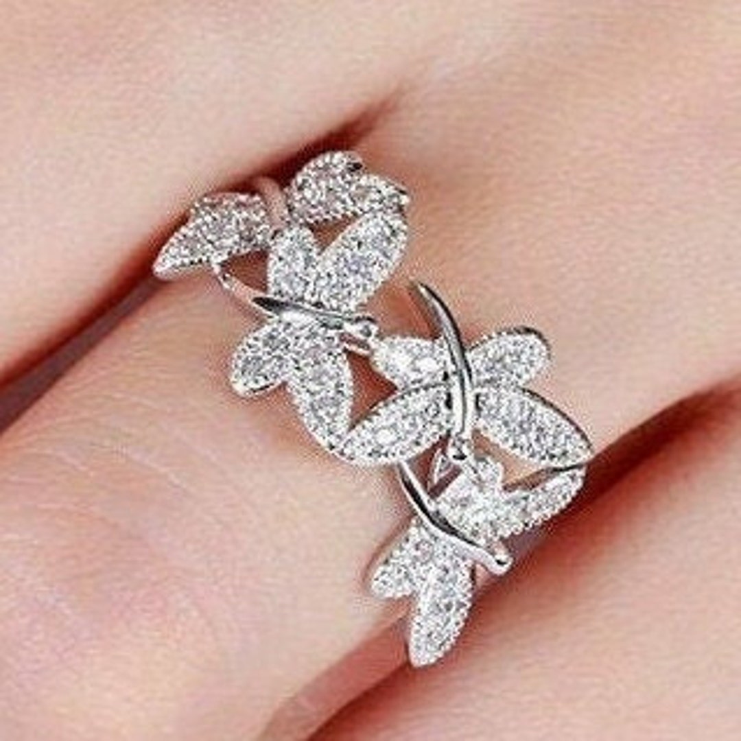Dragonfly Engagement Ring 1.10 Ct Diamond Band 14K White - Etsy