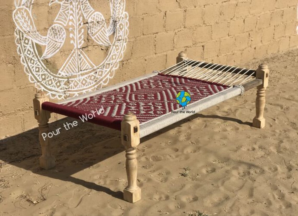Indian Charpoy Daybed, Indian Bed, Charpoy Bed, Hand Braided, Carved ...