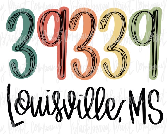 39339 Louisville MS Zip Code PNG Hand Lettered Sublimation | Etsy