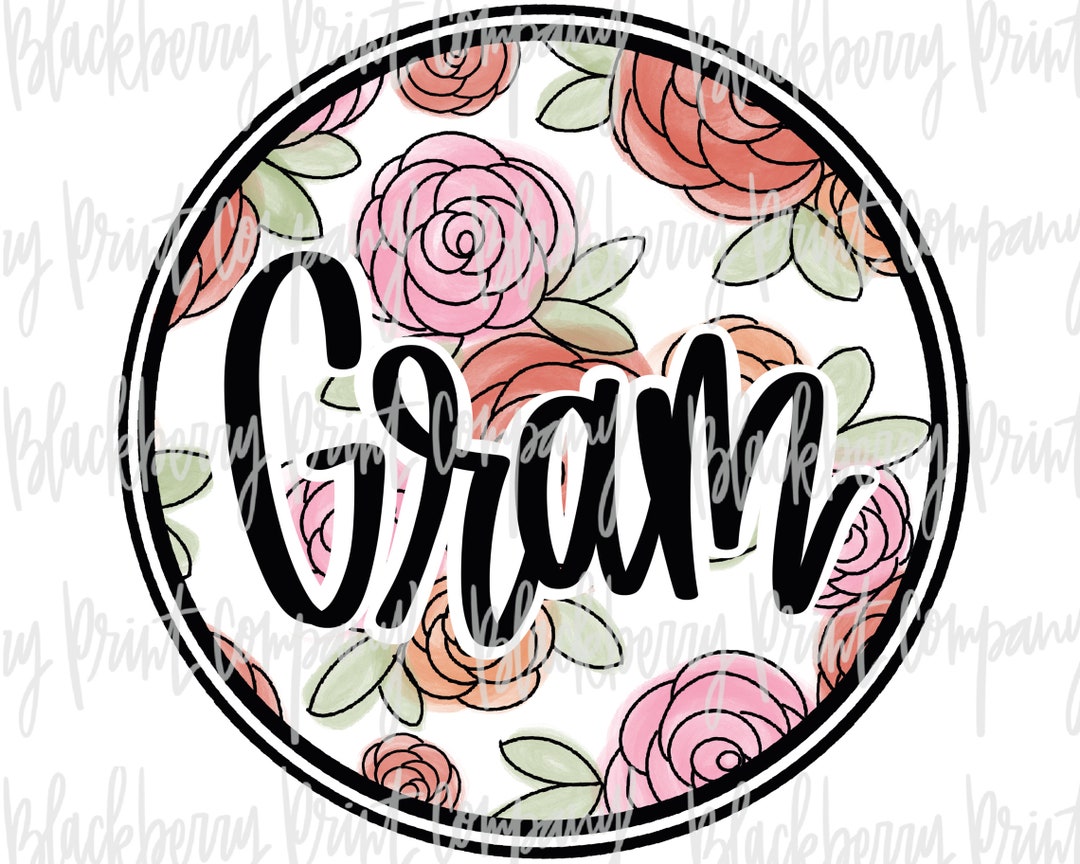 Gram Floral Circle PNG Hand Lettered Watercolor Sublimation Digital ...