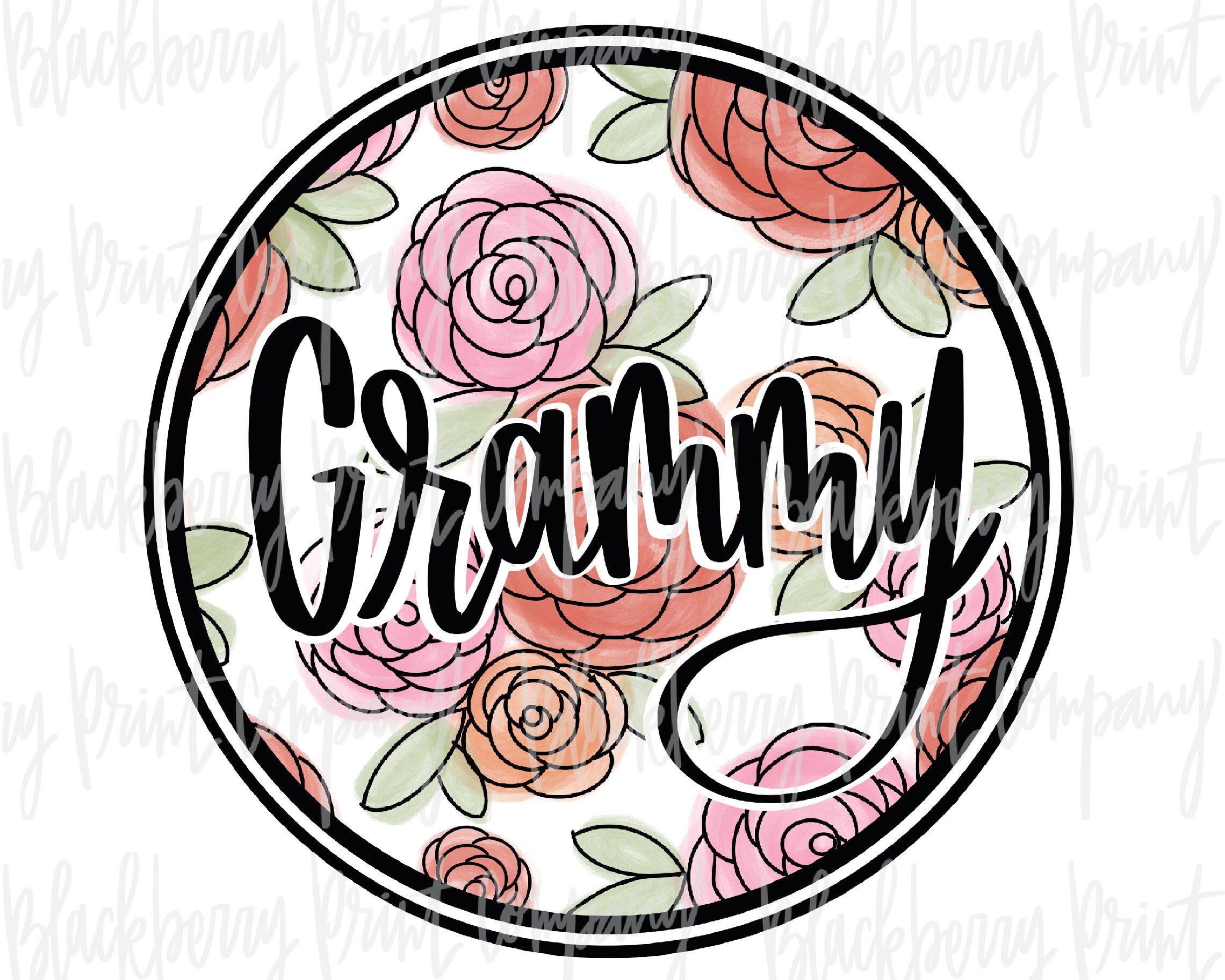 Grammy Floral Circle PNG Sublimation Hand Lettered Watercolor Instant ...