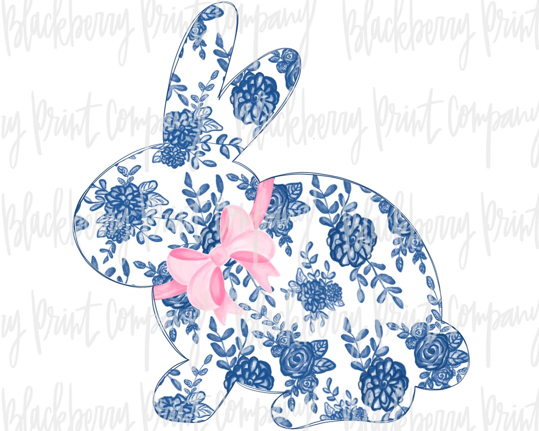 Bunny With Bow Chinoiserie Digital Download PNG Easter Design Blue ...