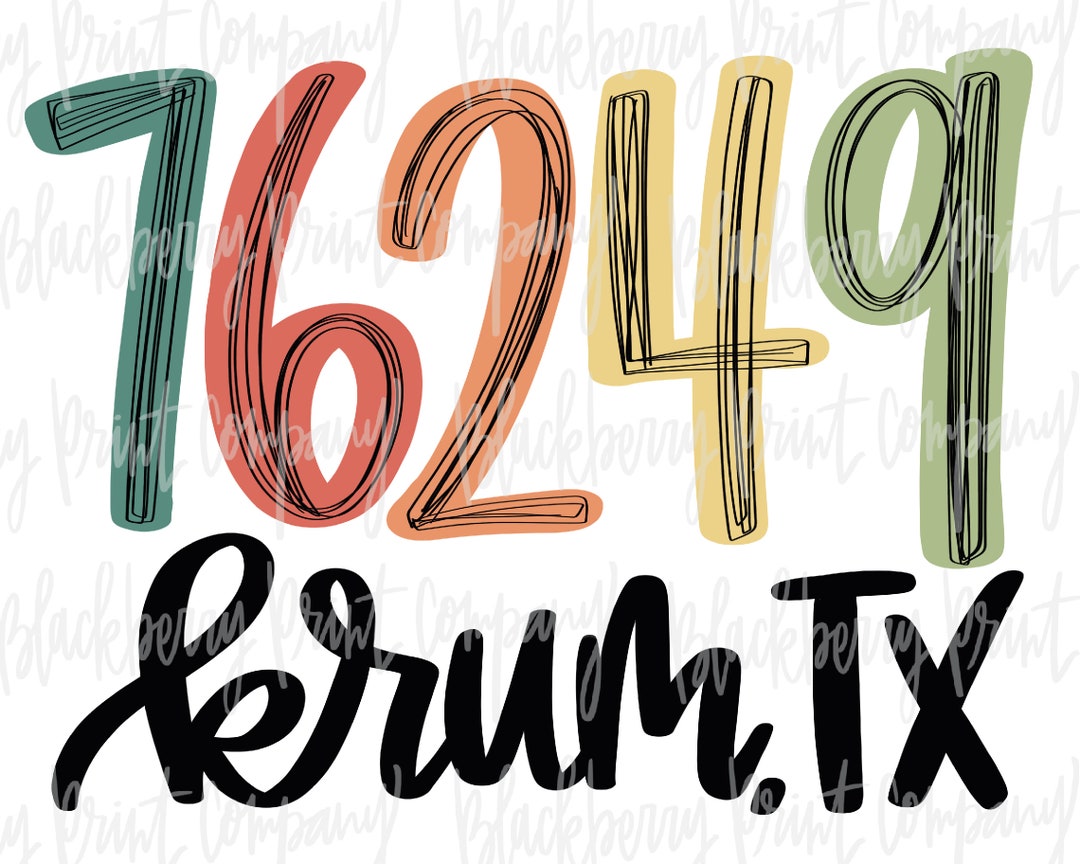 76249 Krum Texas PNG Sublimation Hand Lettered Digital - Etsy