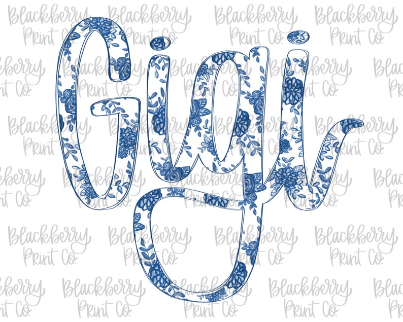 Gigi Blue Willow Filled PNG Digital Download Hand Drawn Sublimation DTF ...