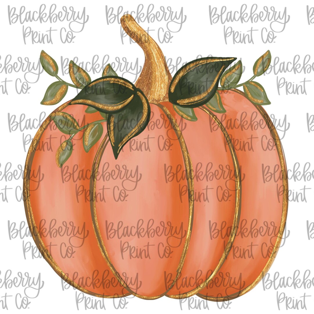 Pumpkin Orange and Gold Glitter PNG Hand Drawn Sublimation Digital ...