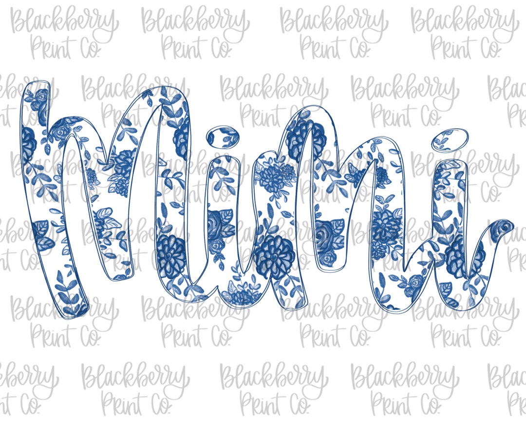 Mimi Blue Willow Filled PNG Digital Download Hand Drawn Sublimation DTF ...