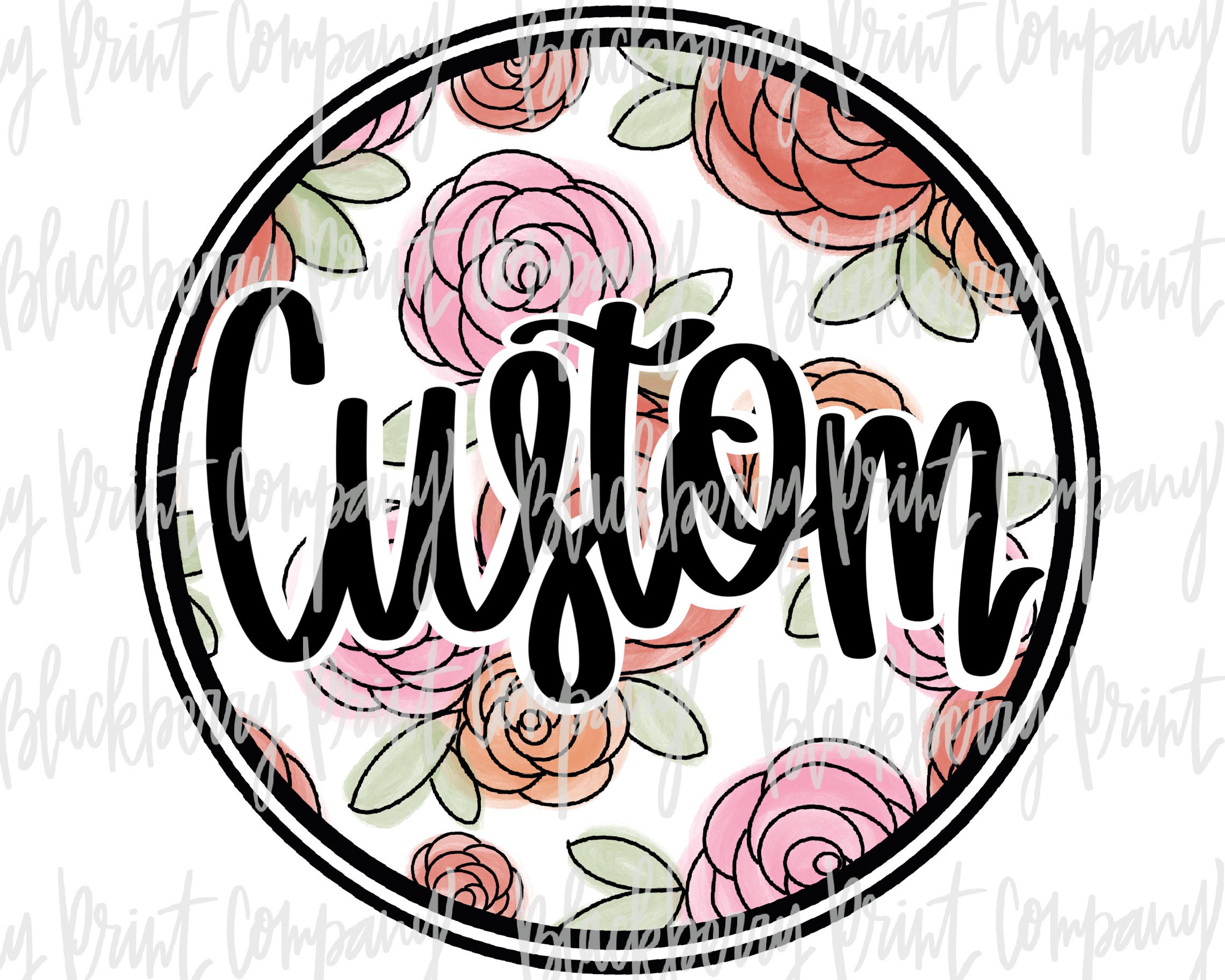 Custom Personalized Floral Circle PNG Digital Download Hand Drawn ...
