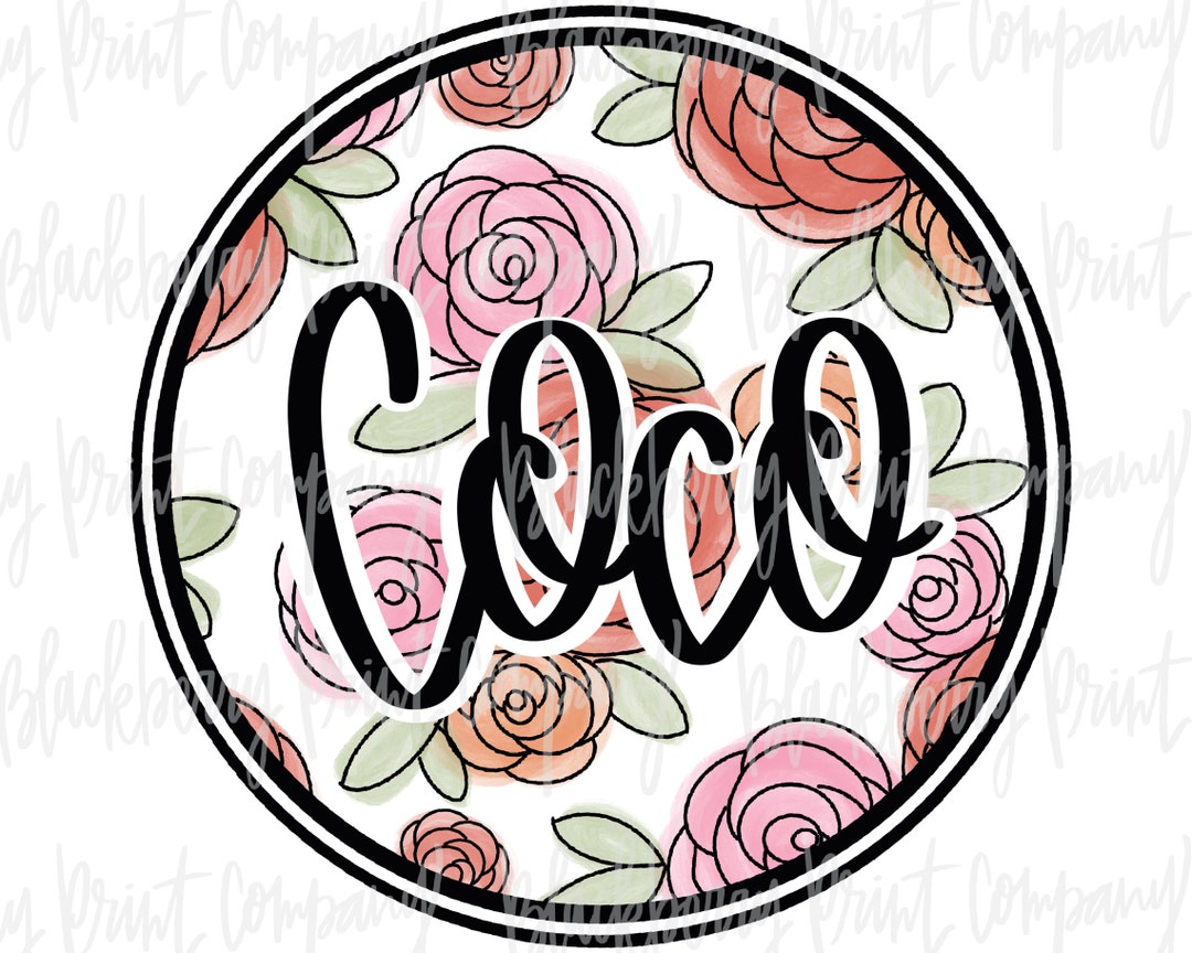Coco Floral Circle PNG Sublimation Hand Lettered Watercolor Instant ...