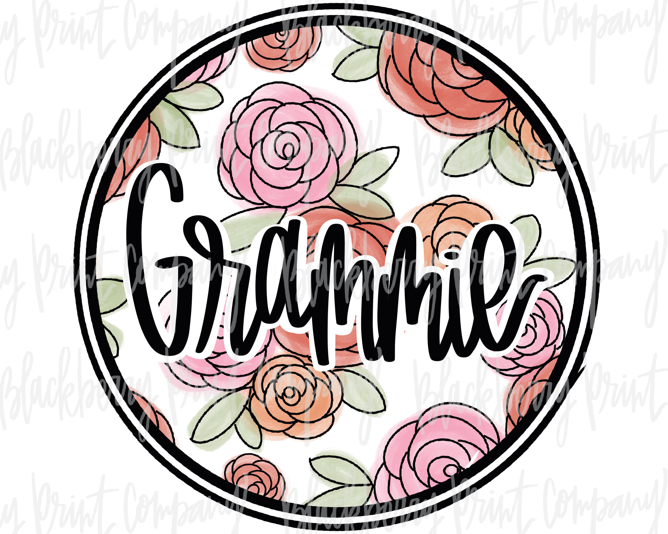 Grammie Floral Circle PNG Sublimation Hand Lettered Watercolor | Etsy