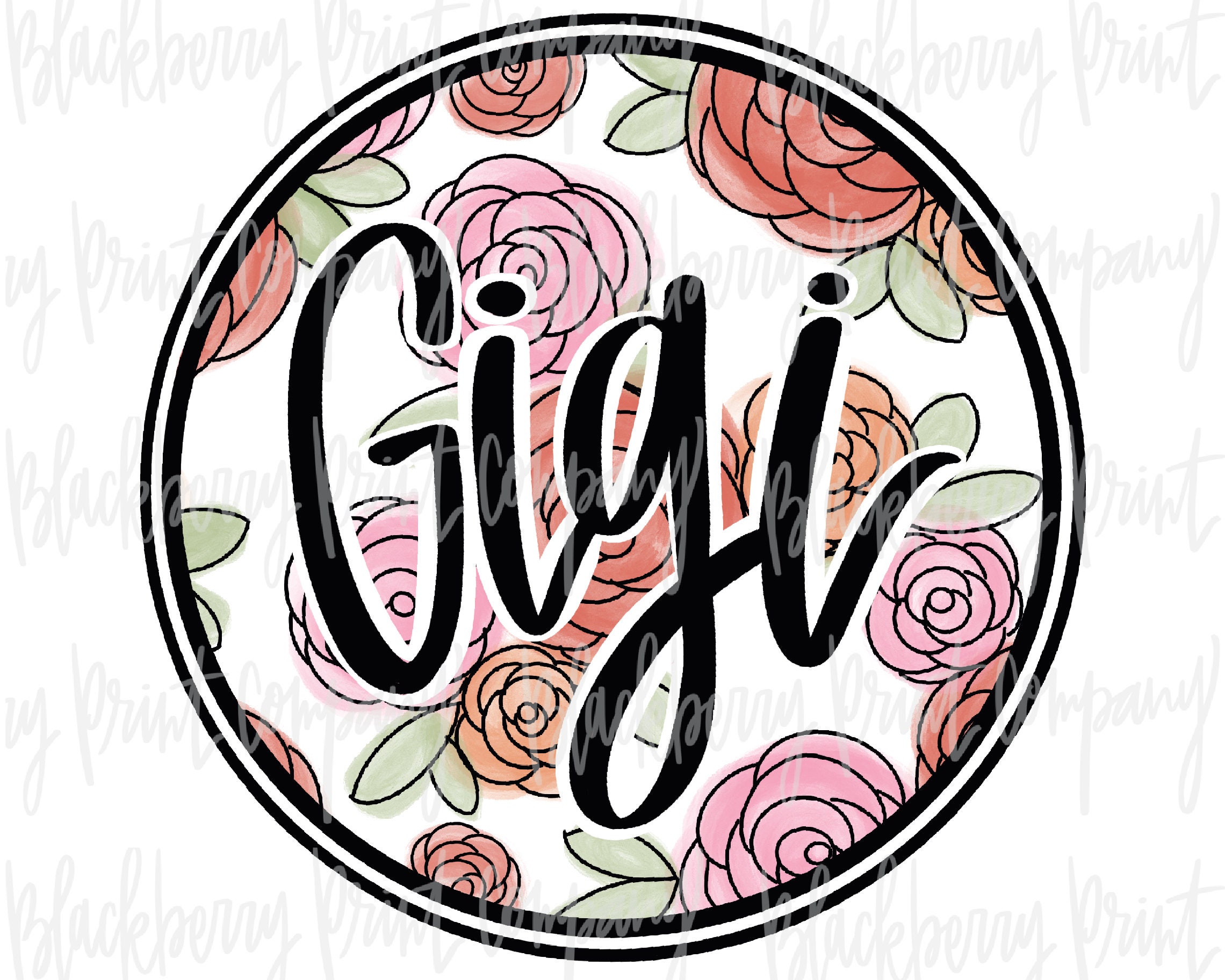 Gigi Floral Circle Sublimation PNG Hand Lettered Watercolor - Etsy