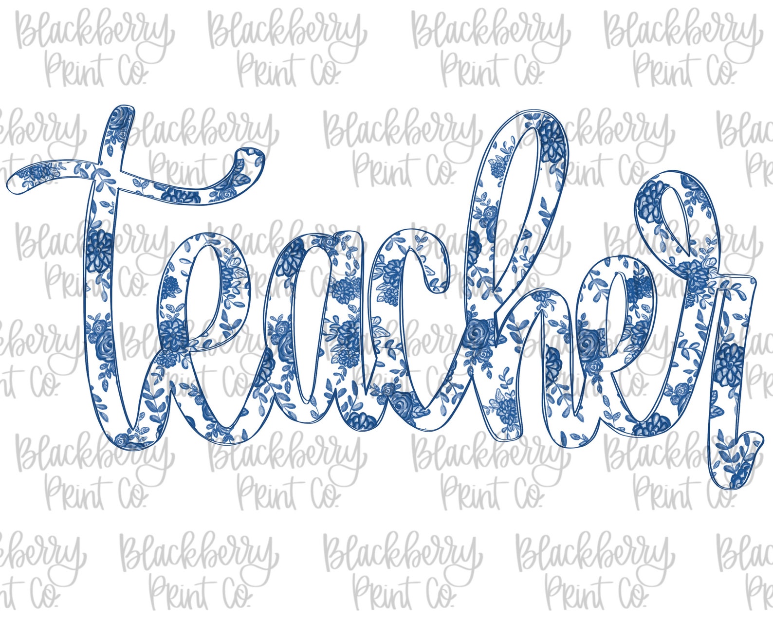 Teacher Blue Willow Filled PNG Digital Download Hand Drawn Sublimation ...